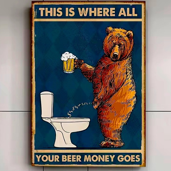 Wall Decor | Drunk Bear In Toilet Funny Canvas Wall Artwork For The ...